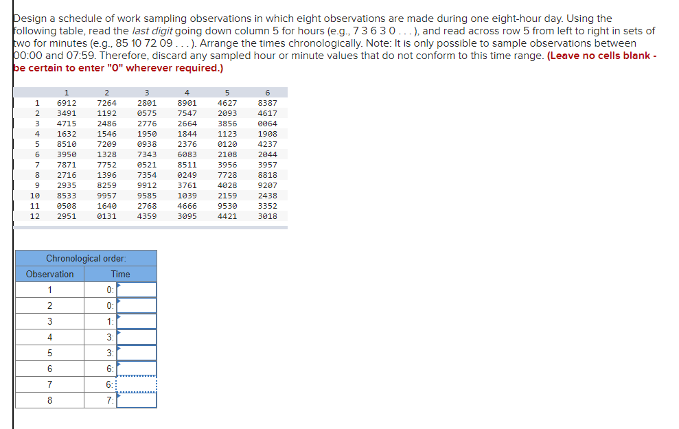 Solved Design a schedule of work sampling observations in | Chegg.com