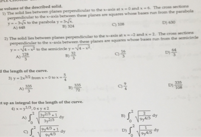 Solved The solid lies between planes perpendicular to the | Chegg.com