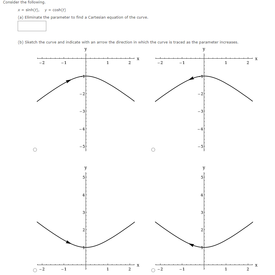 Solved x=sinh(t),y=cosh(t) | Chegg.com