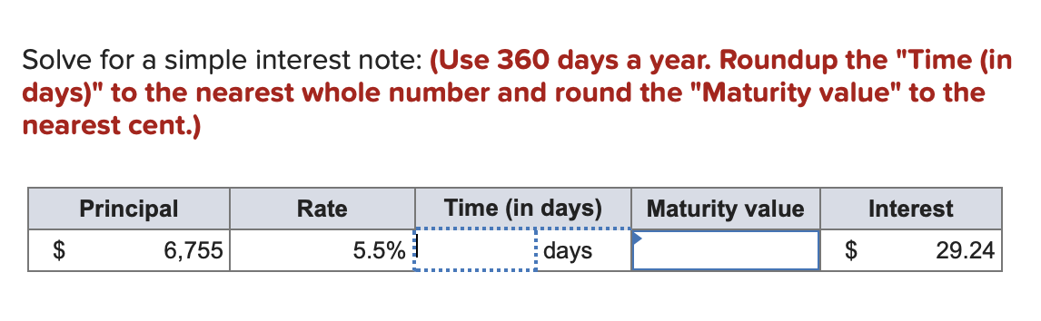 Solved Solve for a simple interest note: (Use 360 days a | Chegg.com