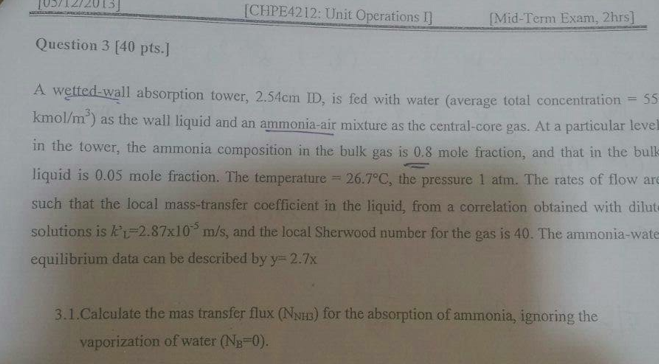 Solved [CHPE4212: Unit Operations I) [Mid-Term Exam, 2hrs] | Chegg.com