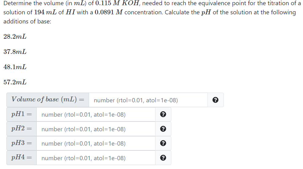 Solved Determine the volume (in mL) of 0.115 M KOH, needed | Chegg.com