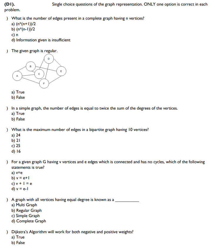 Solved (DI). Single choice questions of the graph | Chegg.com