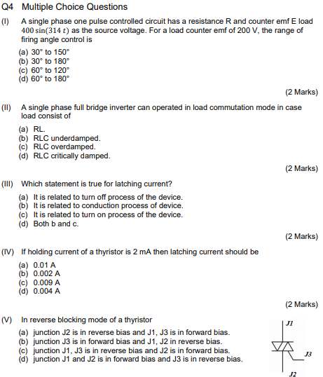 Solved Q4 Multiple Choice Questions (I) A single phase one | Chegg.com