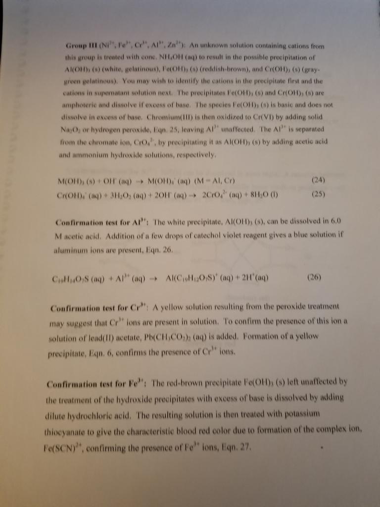 Solved The group III cations need to be identified for each | Chegg.com