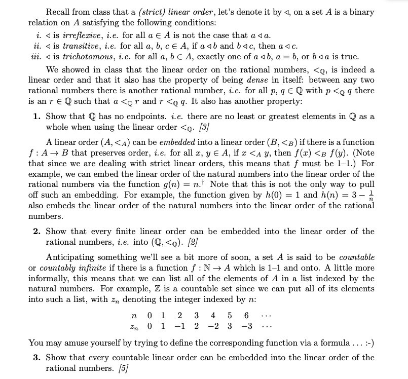 Solved = Recall from class that a (strict) linear order, | Chegg.com