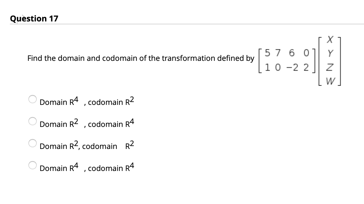 Solved Question 17 X Find the domain and codomain of the | Chegg.com