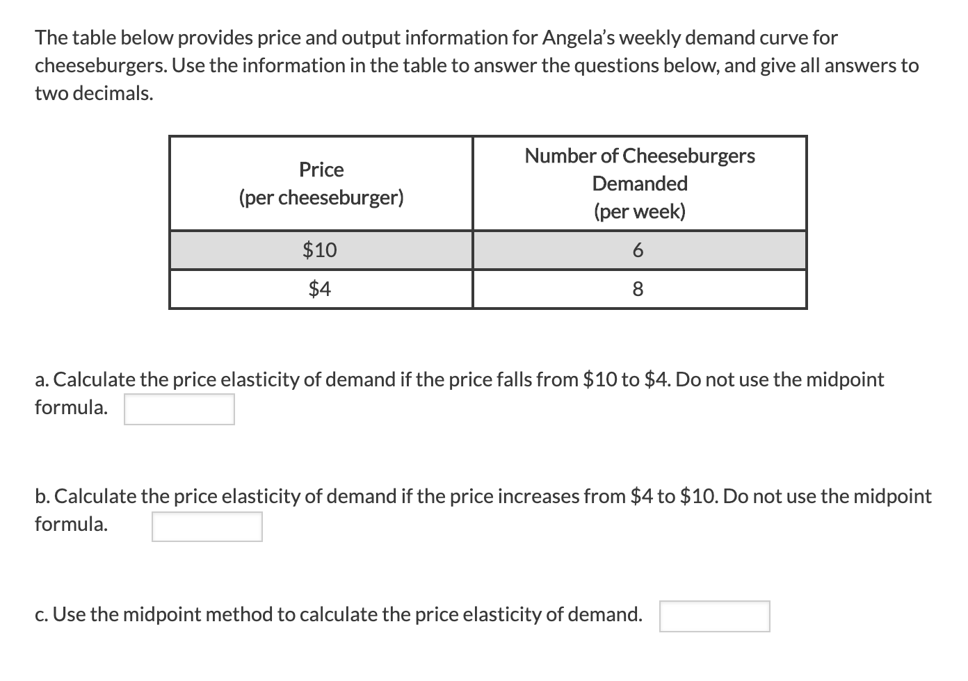 Solved The table below provides price and output information | Chegg.com
