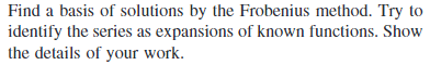 Solved Find a basis of solutions by the Frobenius method. | Chegg.com