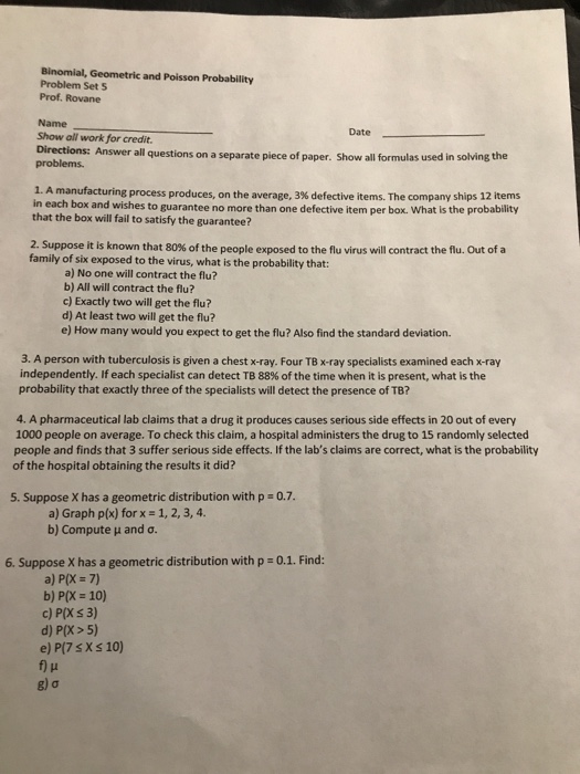 Solved Binomial, Geometric and Poisson Probability Problem | Chegg.com