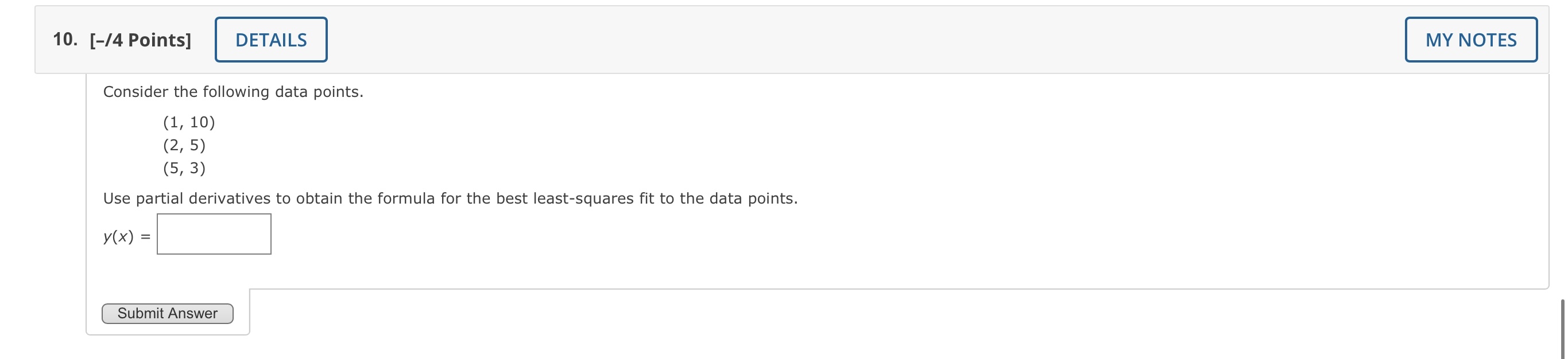 Solved Consider the following data points. (1,10) | Chegg.com