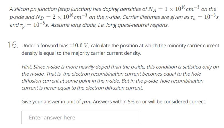 Solved A silicon pn junction (step junction) has doping | Chegg.com