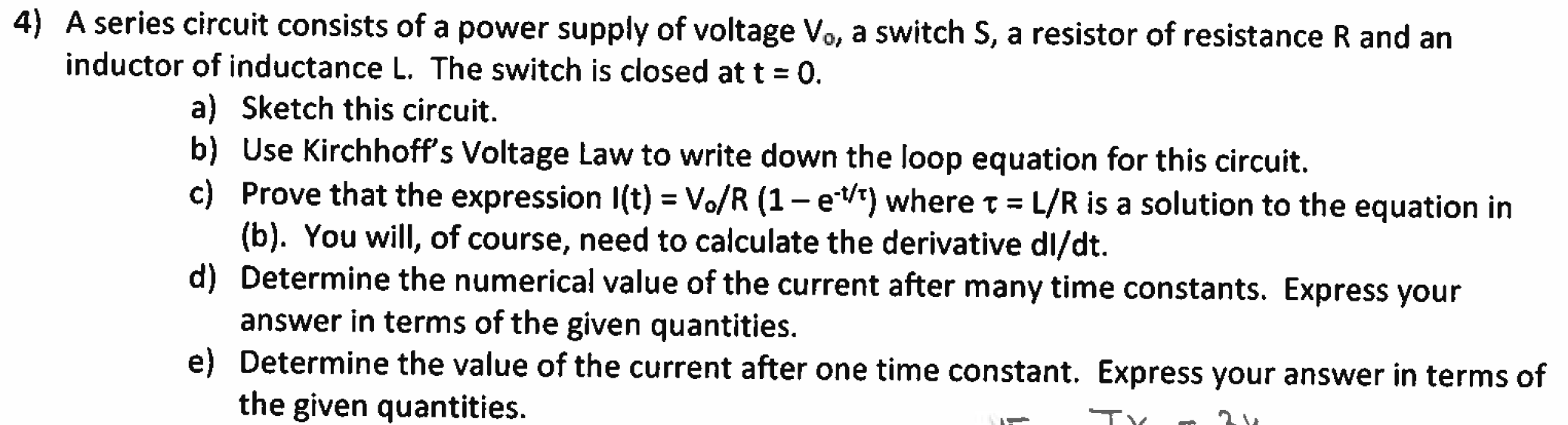 Solved 4) A series circuit consists of a power supply of | Chegg.com