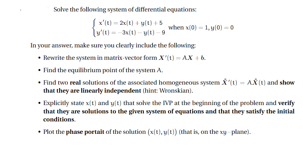 Solved Solve the following system of differential equations: | Chegg.com