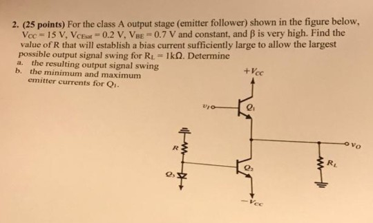Solved 2. (25 points) For the class A output stage (emitter | Chegg.com