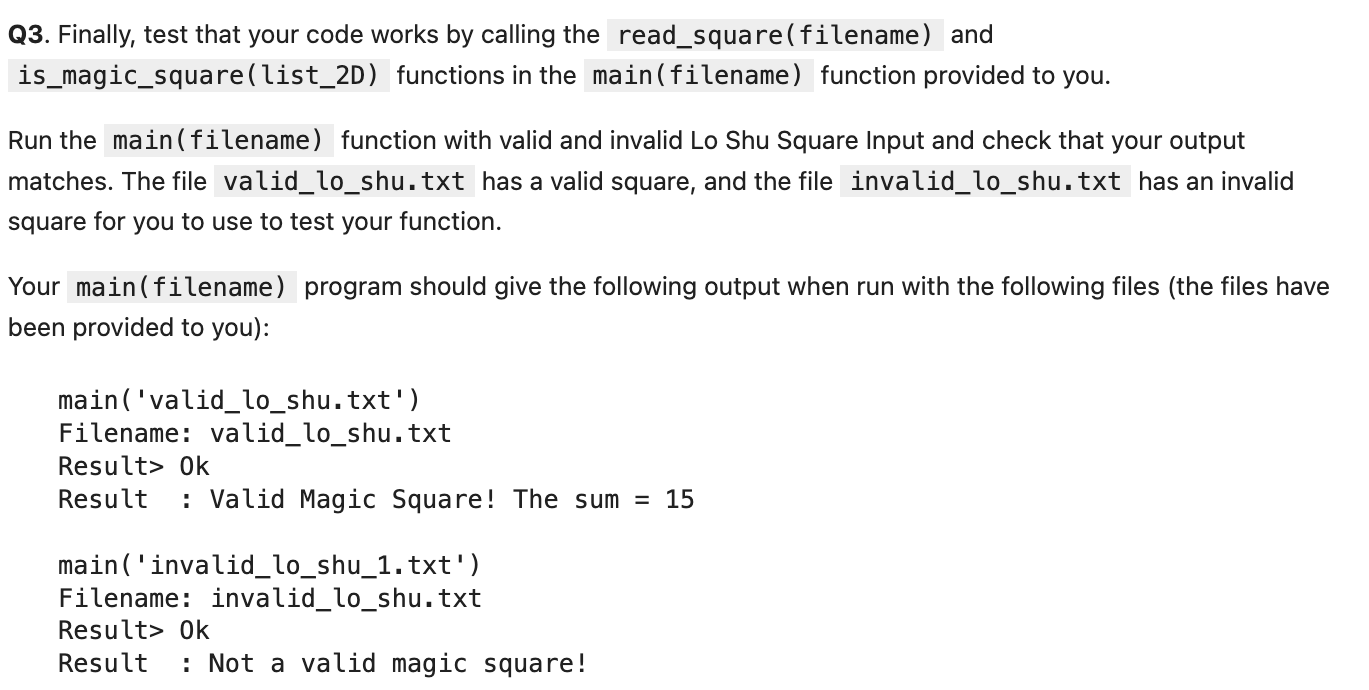 Solved Problem 1: Lo Shu Magic Square (3 questions) The Lo | Chegg.com