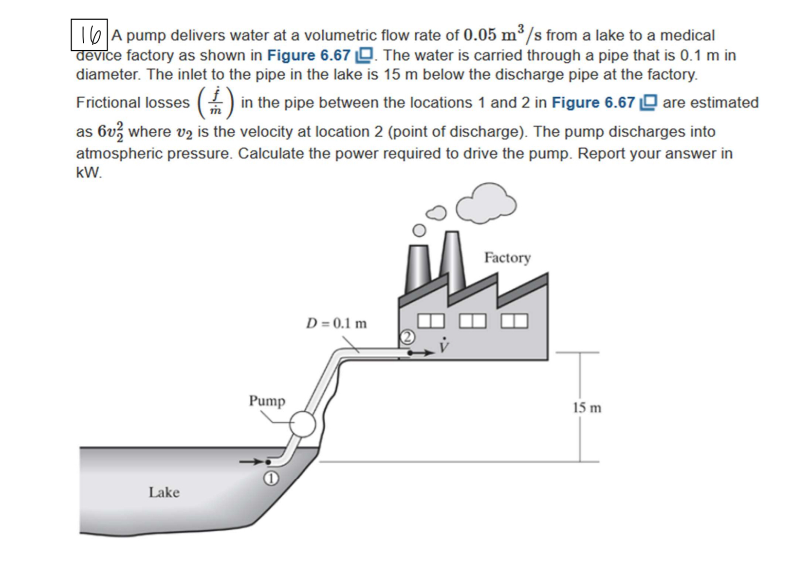Solved 16 ﻿A pump delivers water at a volumetric flow rate | Chegg.com