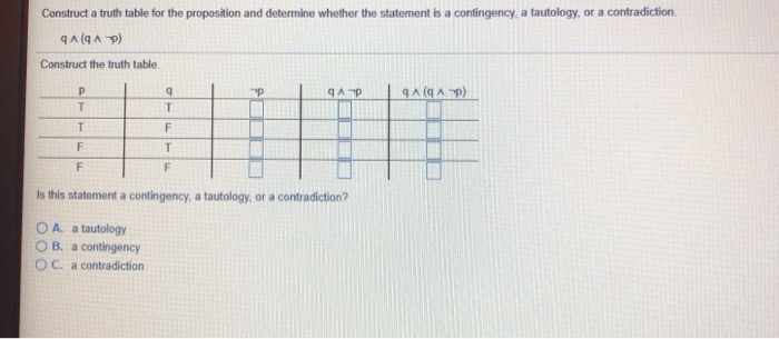 Solved Construct A Truth Table For The Proposition And