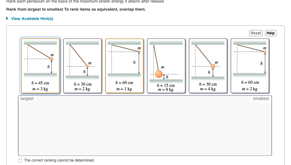 Solved Six pendulums of various masses m are released from | Chegg.com