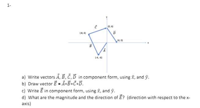 Solved 1- 10, 14 a) Write vectors A, B, C, D in component | Chegg.com