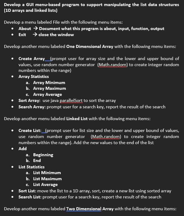 Solved Develop a GUI menu-based program to support | Chegg.com
