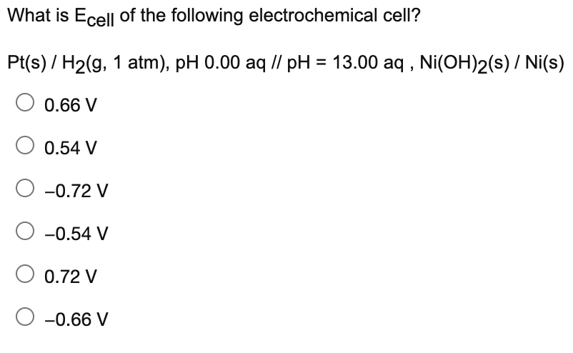 Solved What is Ecell of the following electrochemical cell? | Chegg.com
