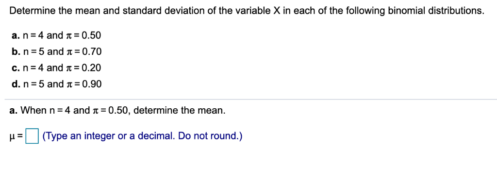 Solved Determine the mean and standard deviation of the | Chegg.com