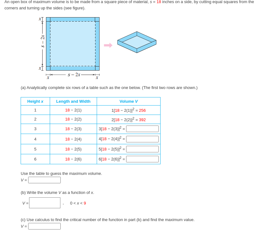 Solved An open box of maximum volume is to be made from a | Chegg.com