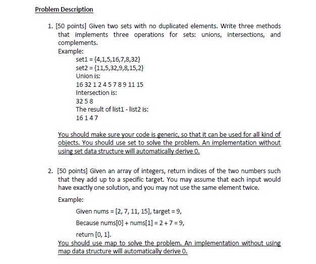 Solved Problem Description 1. (50 points] Given two sets | Chegg.com