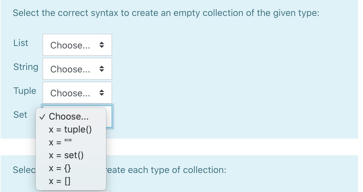 Solved Select the correct syntax to create an empty | Chegg.com