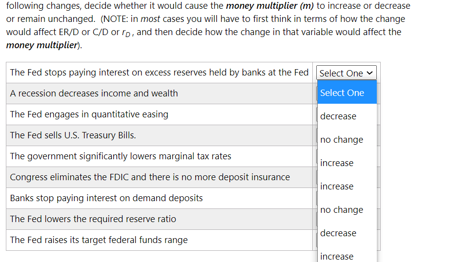 Solved following changes, decide whether it would cause the | Chegg.com