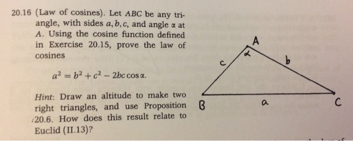 Solved 20.16 (Law of cosines). Let ABC be any tri- angle, | Chegg.com