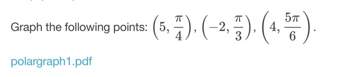 Solved Graph the following points: (5, pi/4), (-2, pi/3), | Chegg.com