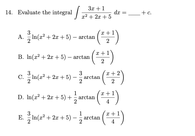Solved 13. Evaluate the integral ∫x2x−41dx=+c. A. | Chegg.com