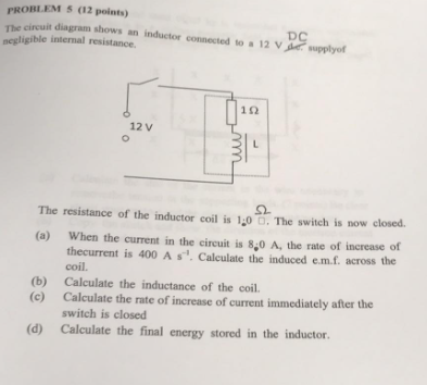 Solved PROBLEM 5 (12 points) DC The circuit diagram shows an | Chegg.com