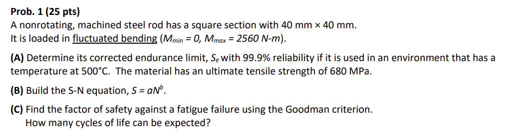 Solved Prob. 1 (25 ﻿pts)A nonrotating, machined steel rod | Chegg.com