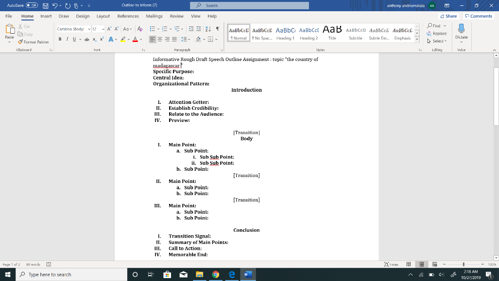 a rough draft on the topic below for an informative | Chegg.com