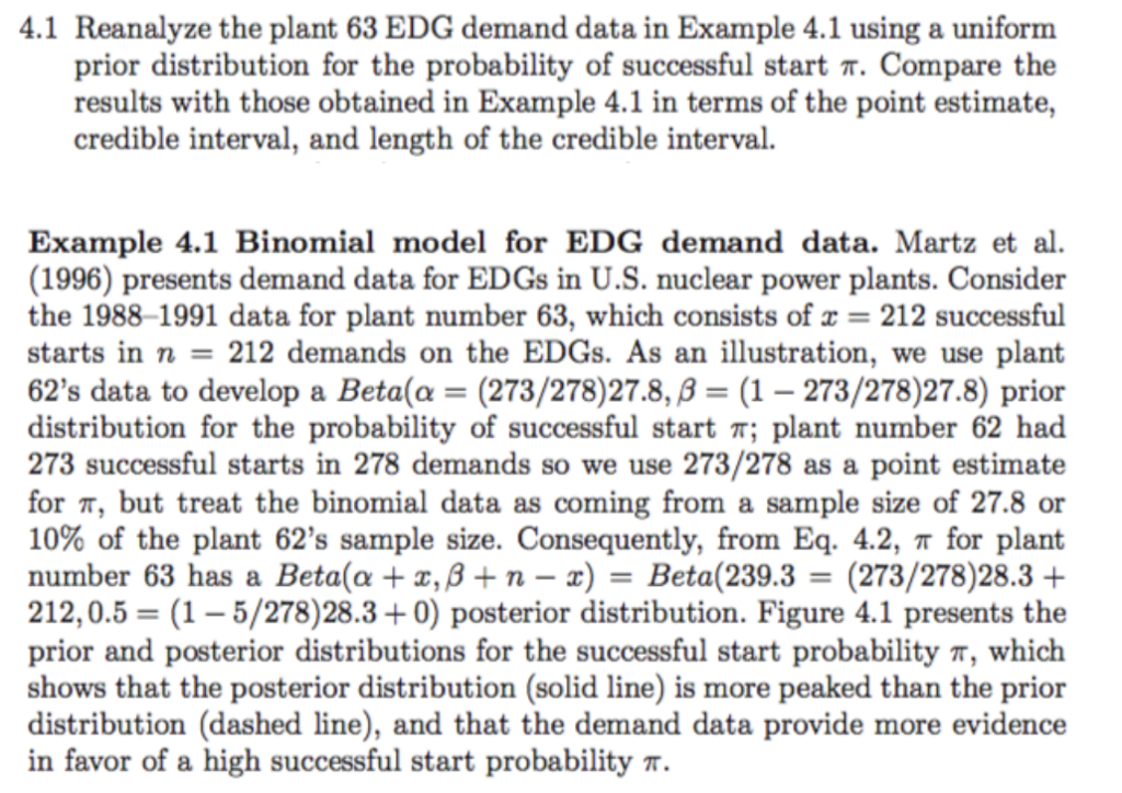 4.1 Reanalyze the plant 63 EDG demand data in Example | Chegg.com