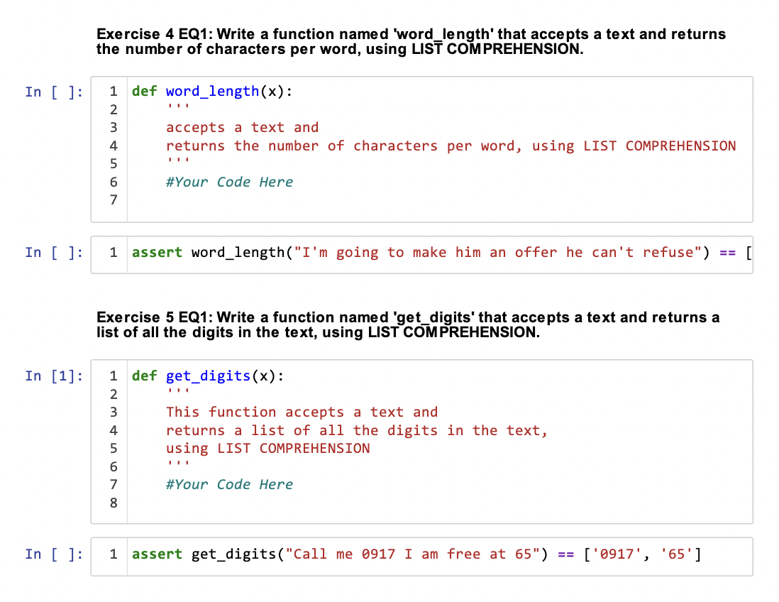 Solved Exercise 4 EQ1: Write a function named 'word_length' | Chegg.com