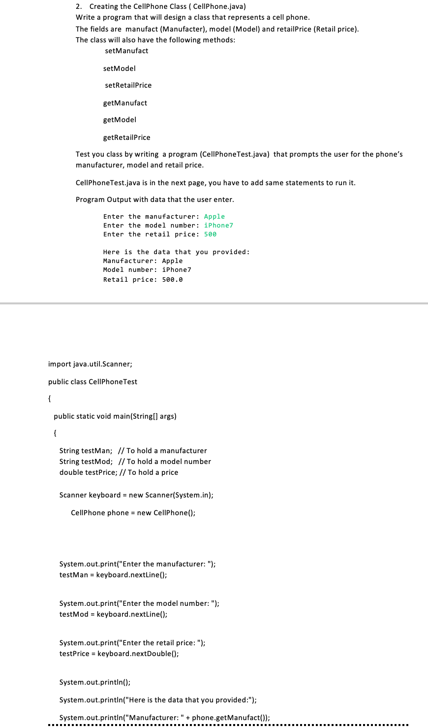 Solved 2. Creating the CellPhone Class ( Cellphone.java) | Chegg.com
