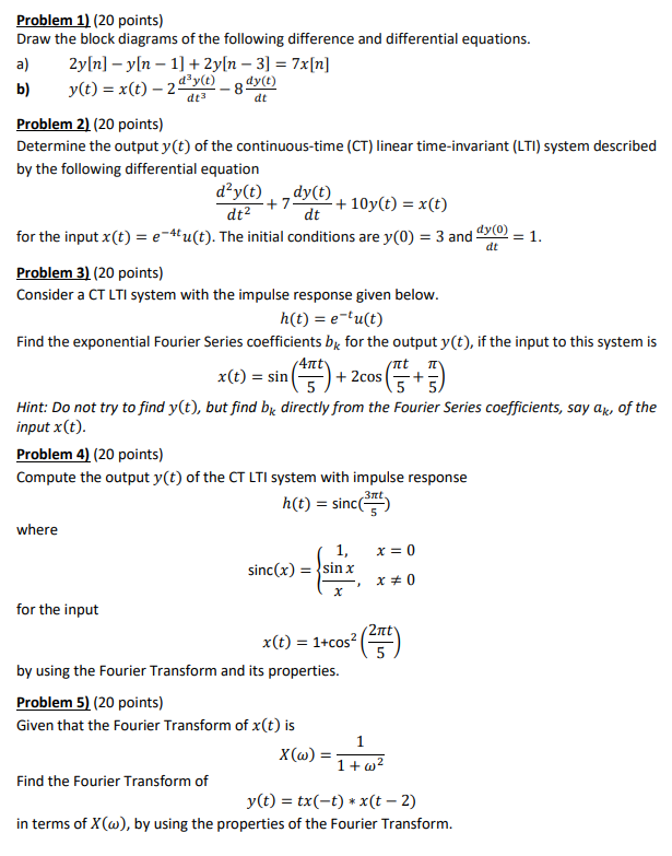 Solved Problem 1) (20 points) Draw the block diagrams of the | Chegg.com
