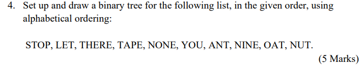 Solved 4. Set up and draw a binary tree for the following | Chegg.com