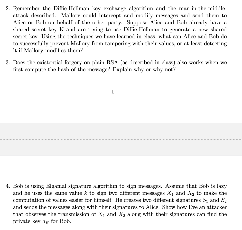 2. Remember the Diffie-Hellman key exchange algorithm | Chegg.com