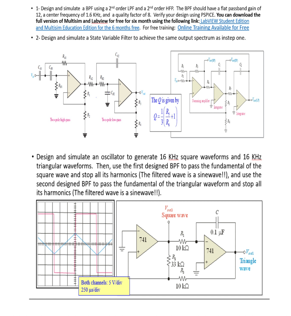1- Design and simulate a BPF using a 2nd order LPF | Chegg.com