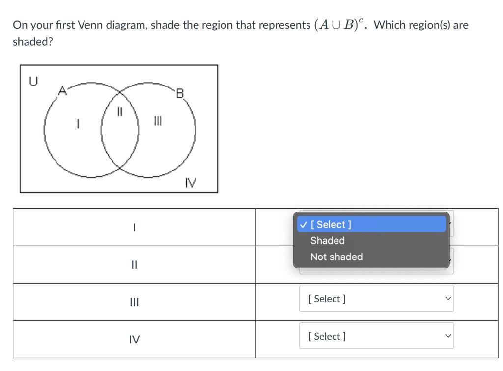 Name The Shaded Regions For The Venn Diagrams Venn Shaded Re