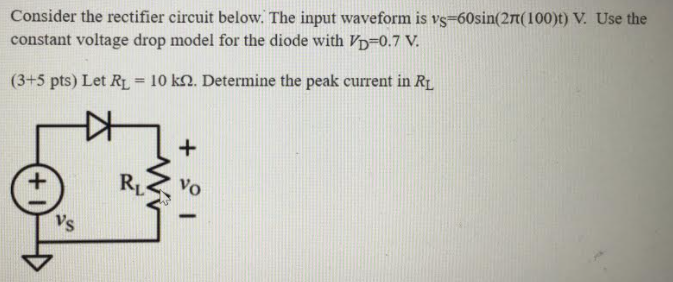 Solved Consider the rectifier circuit below. The input | Chegg.com