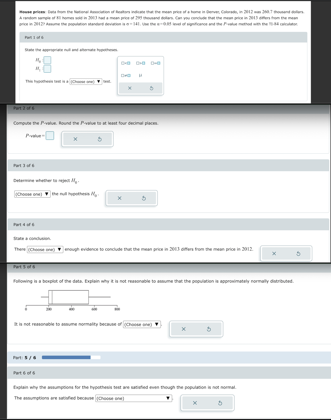 Solved Part 5 ﻿of 6Following is a boxplot of the data. | Chegg.com