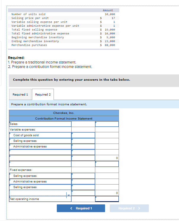 Solved Number of units sold Selling price per unit Variable | Chegg.com