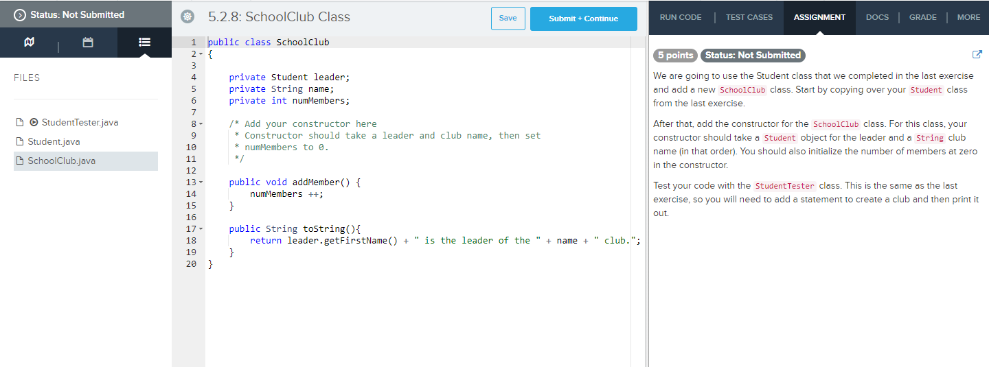 Solved After that, add the constructor for the SchoolClub | Chegg.com