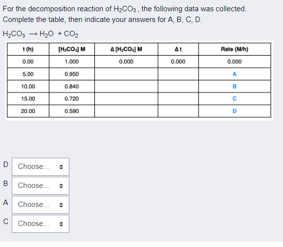 Solved For the decomposition reaction of H2CO3 , the | Chegg.com